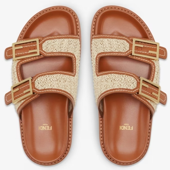 Fendi | Shoes | Fendi Feel Raffia Leather Slide Sandals 4 | Poshmark